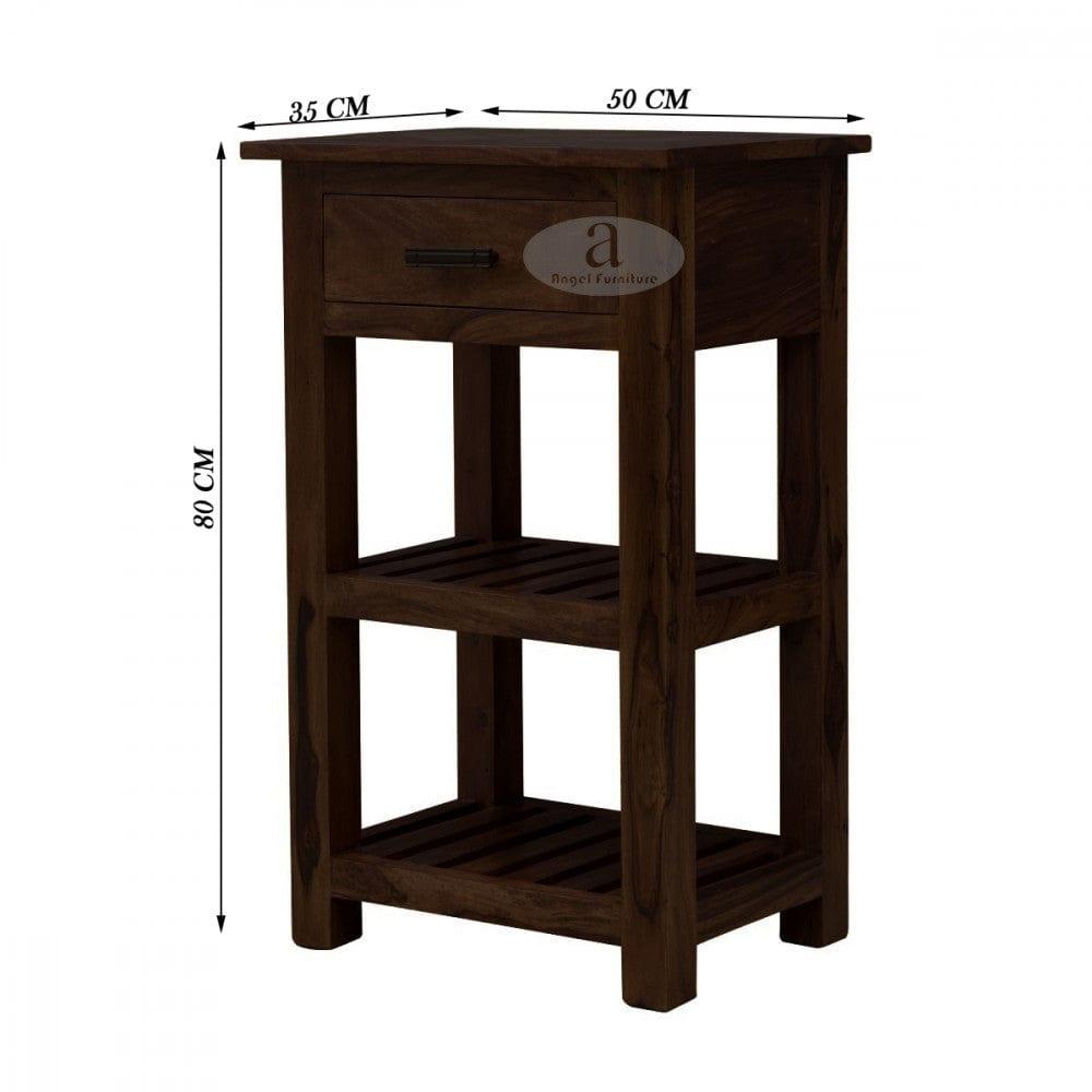 Tallboy Corner table with drawer in walnut finish