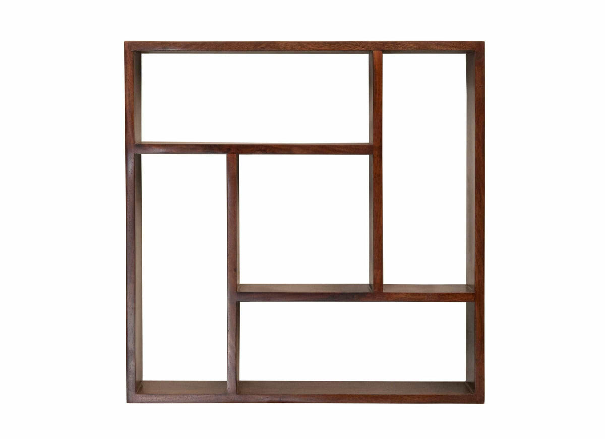Sheesham Wood Square Storage Wallshelf In Honey Finish
