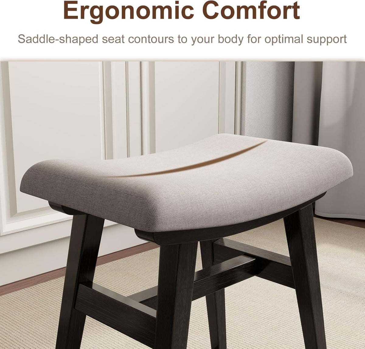 Solid Wood Small Vanity Stool with Saddle Cushion, High-Rebound Sponge