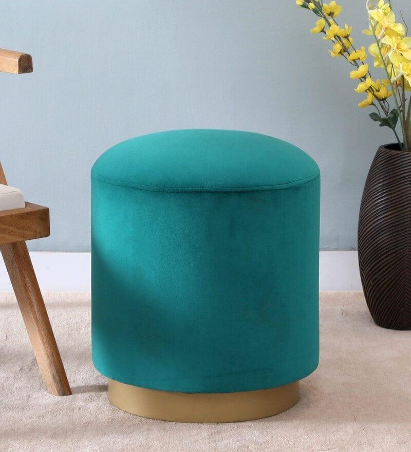 Fresna Metal Pouff In Velvet Wine Colour