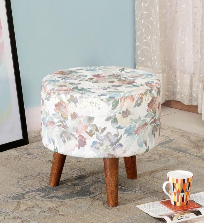 Mozart Mango Wood Foot Stool In Cotton Multicolour