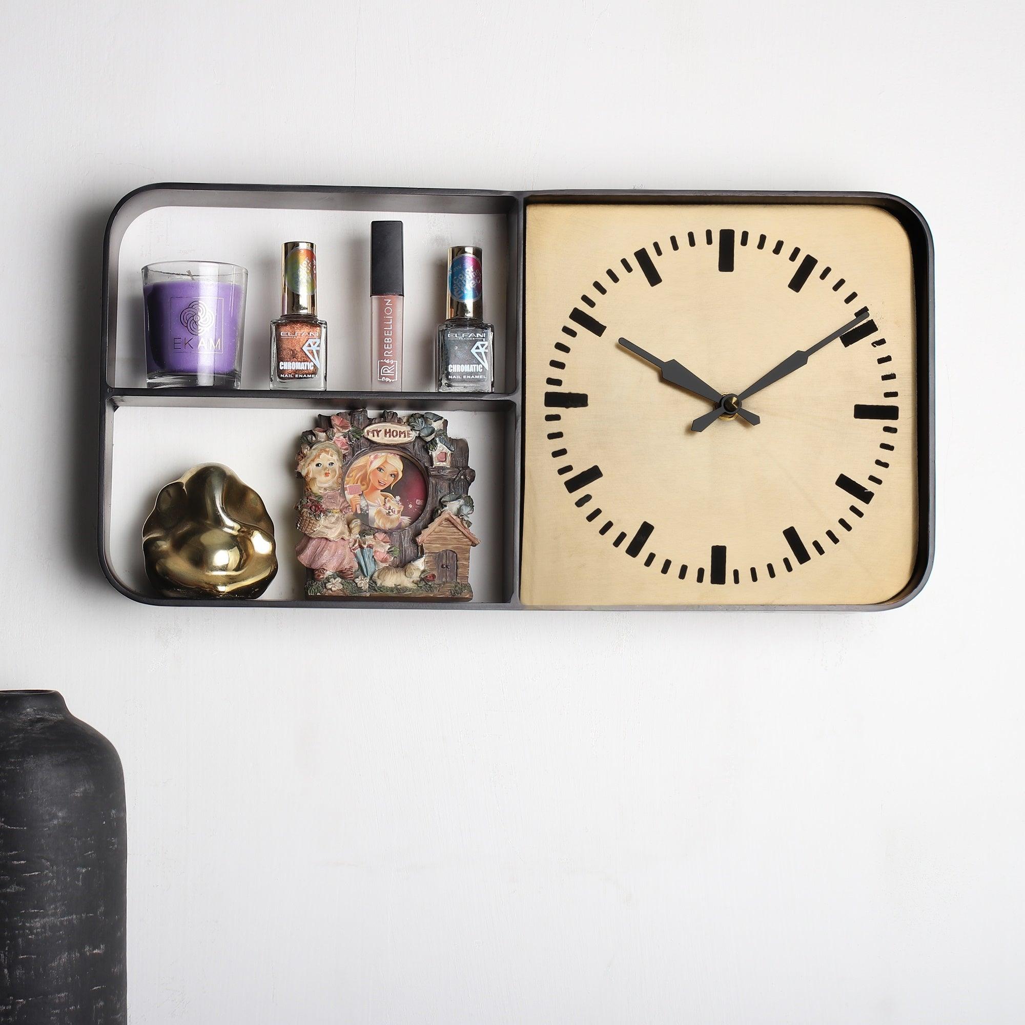 Timekeeper Shelves Wall Clock in Terracota