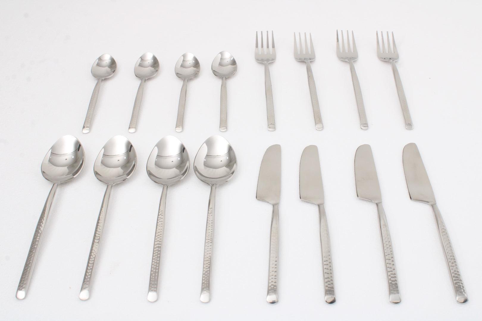 Artisan Dot Hammered Silver Cutlery Set of 16