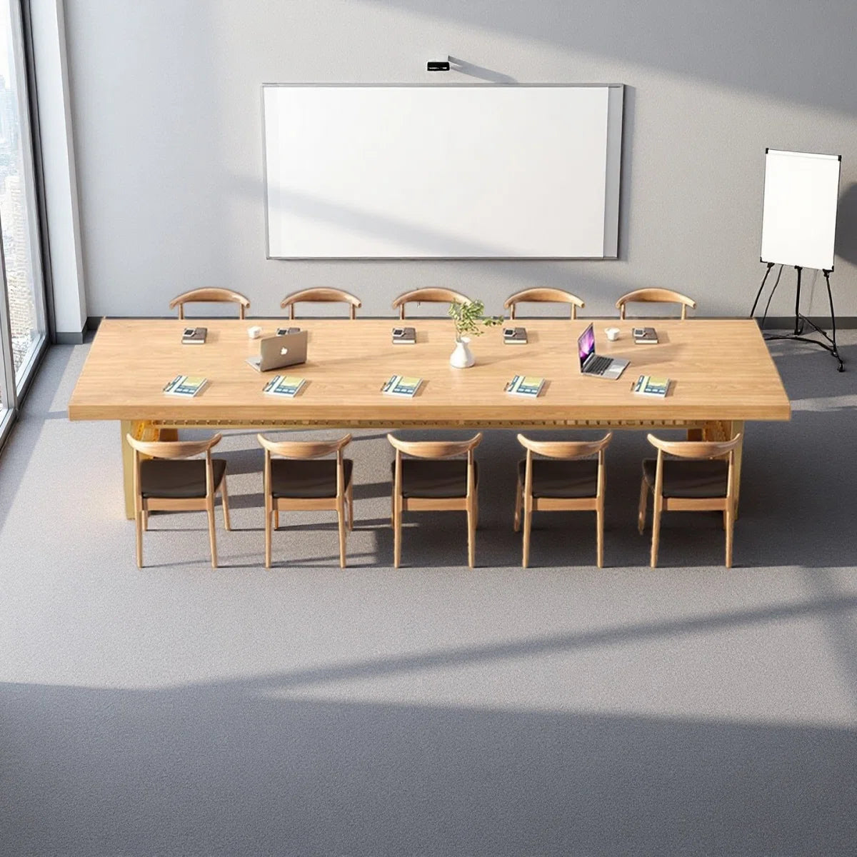 Iron Base Rectangular Solid Wood Conference Table at OUCH CART