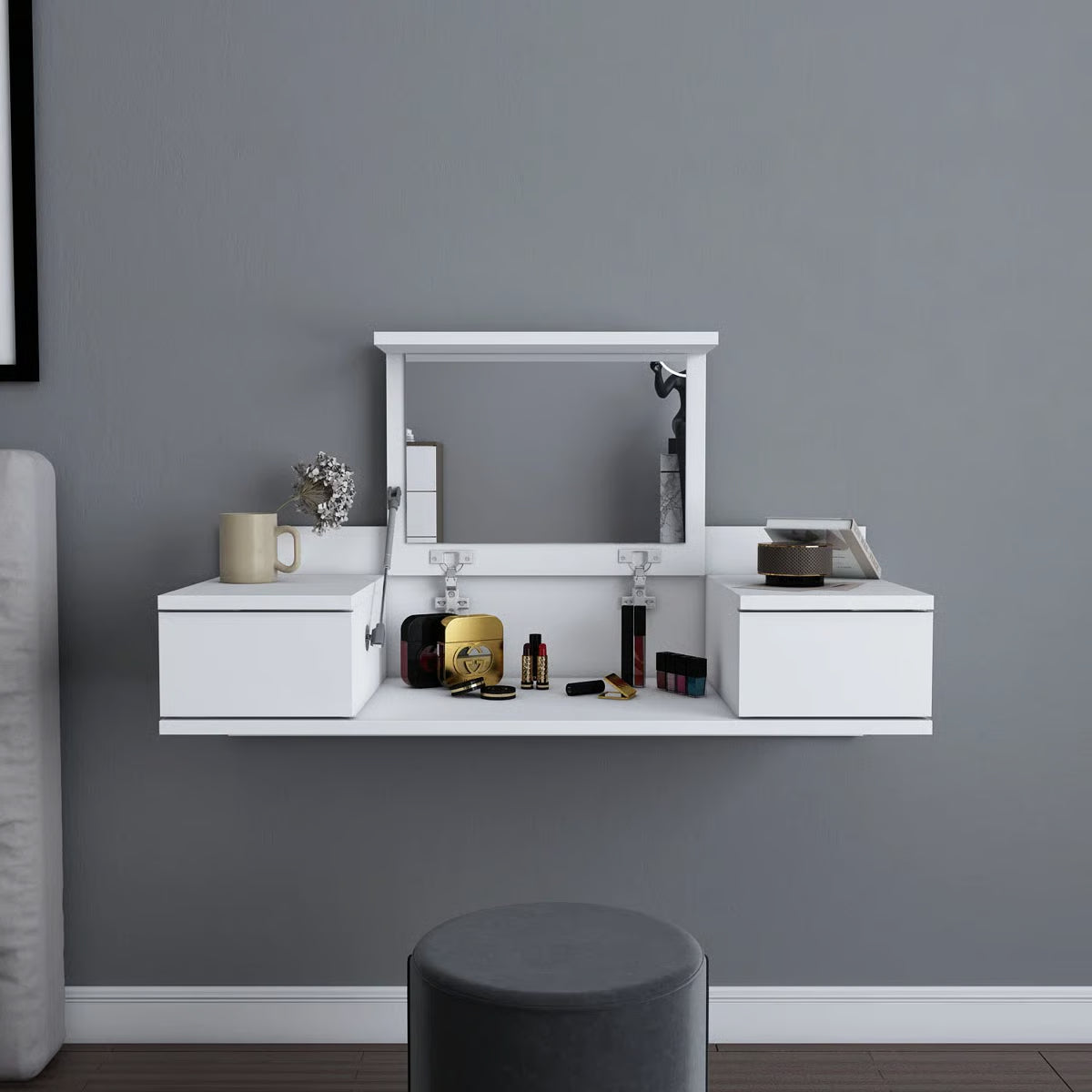Lenhardt 39" Floating Vanity Desk – Compact Makeup Table with Mirror at ...