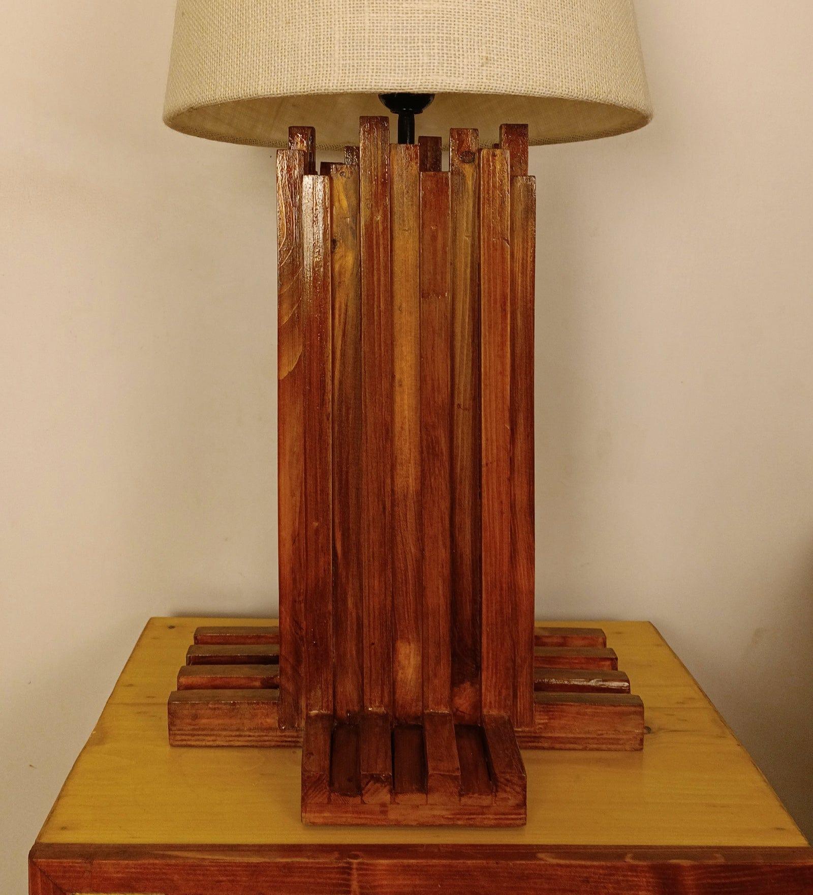 Palisade Brown Wooden Table Lamp with White Fabric Lampshade