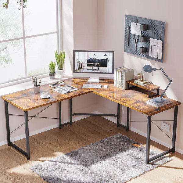 L-Shaped Metal Base Computer Desk
