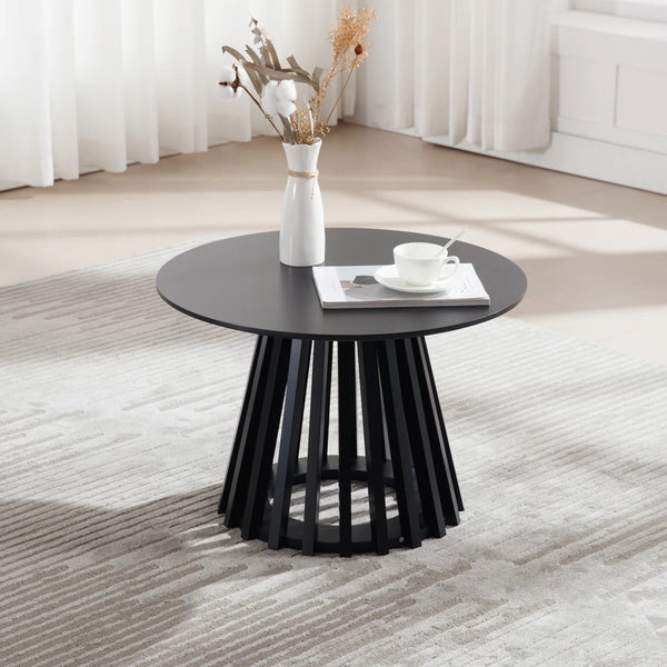 Rilma Solid Wood Base Single Coffee Table, Round Coffee Table for ...