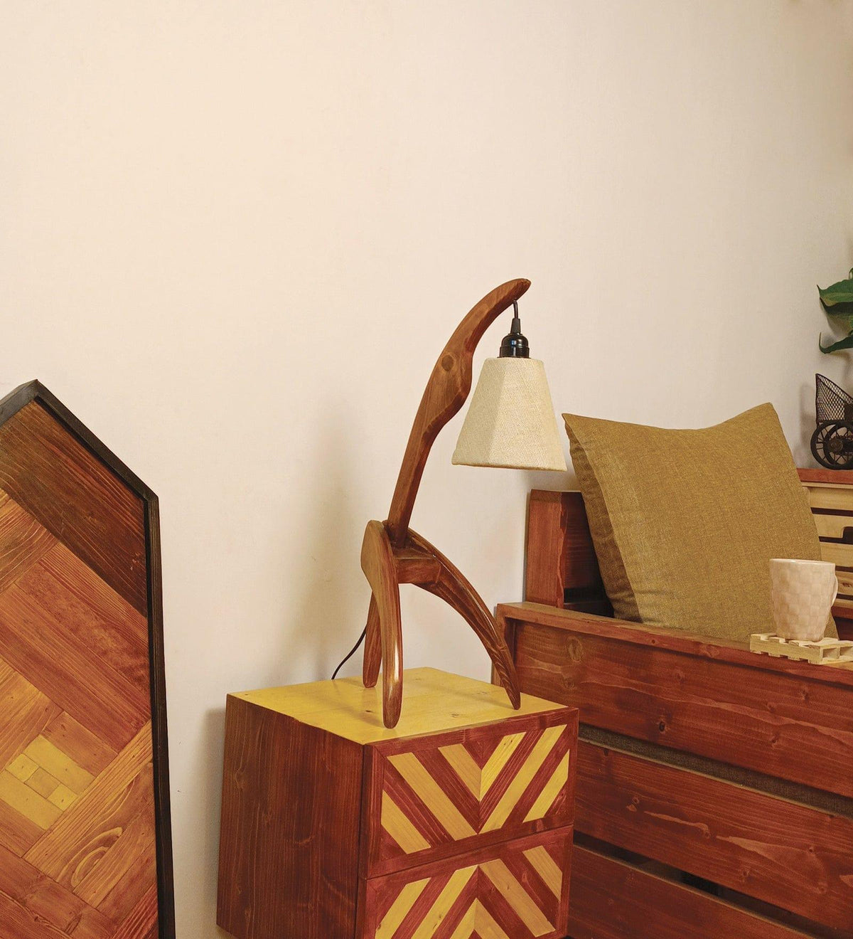 Species Brown Wooden Table Lamp with White Jute Lampshade (BULB NOT IN