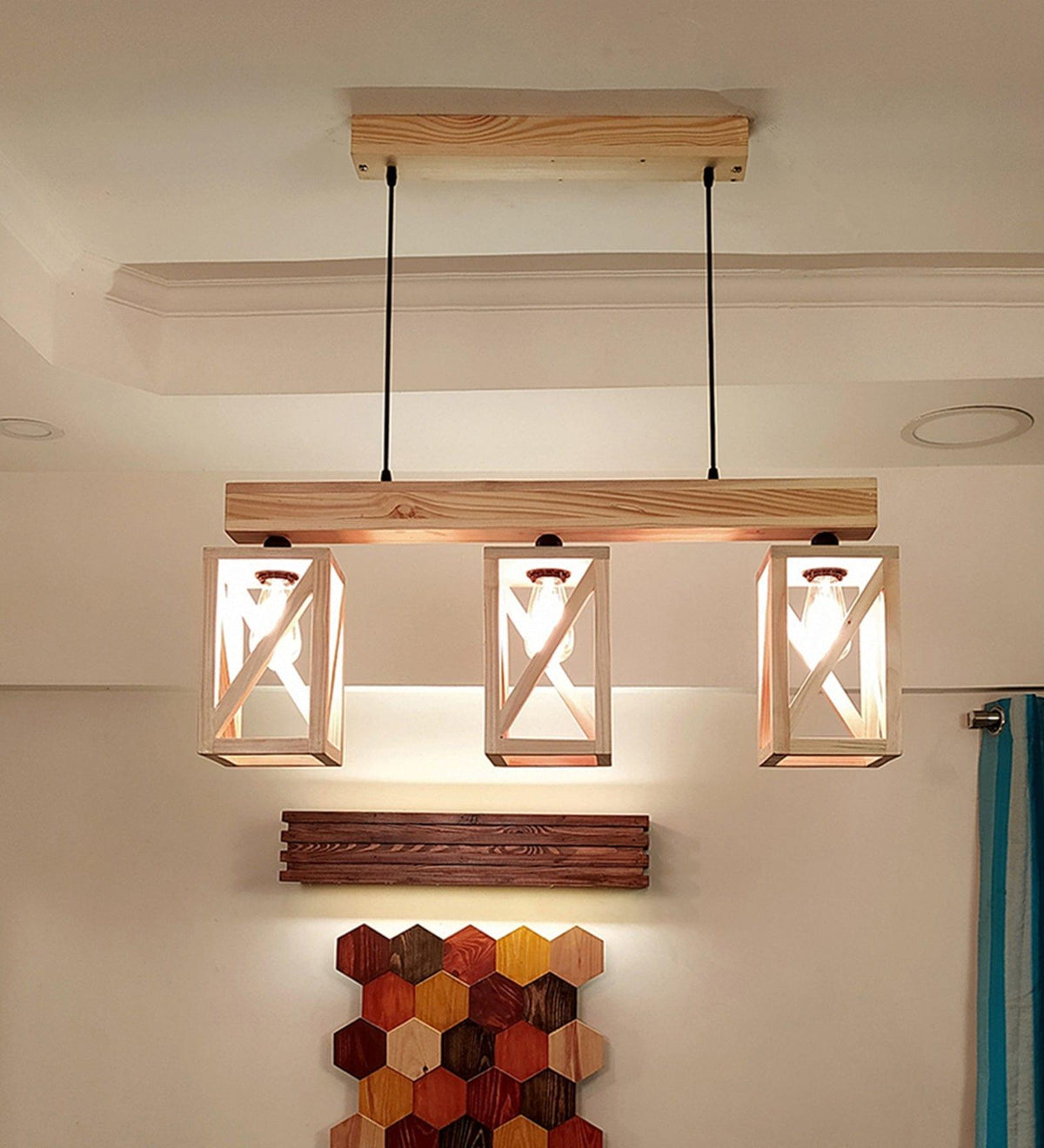 Symmetric Beige Wooden Series Hanging Lamp (BULB NOT INCLUDED)