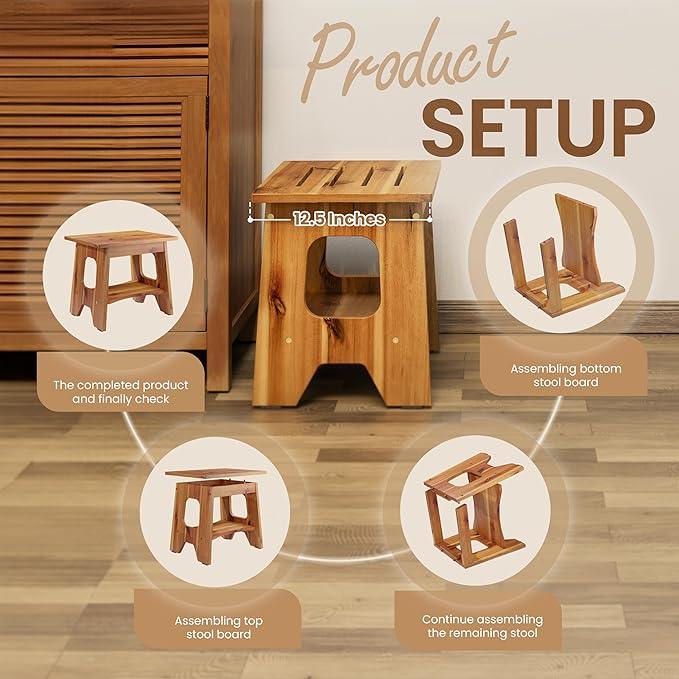 Wood One Step Stool 250 lbs for Kid - Small Bench Seat - Shower Chair