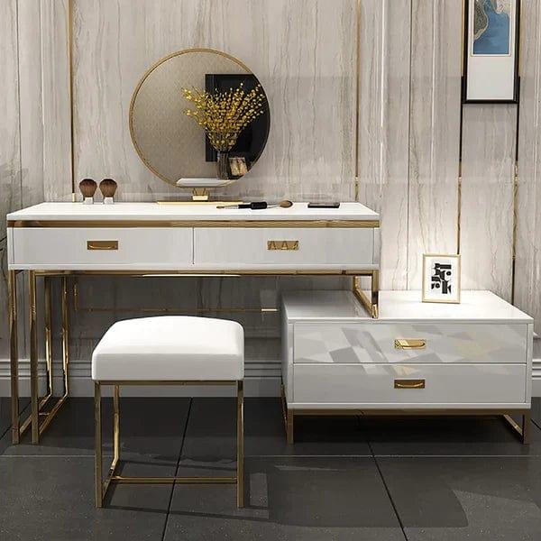 Jose White Makeup Vanity Expandable Dressing Table with Cabinet Mirror