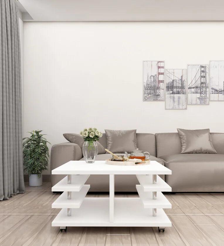 Movable Coffee Table in Frosty White Finish