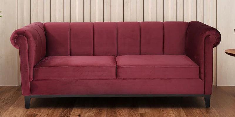 Velvet 3 Seater Sofa In Berry Red Colour