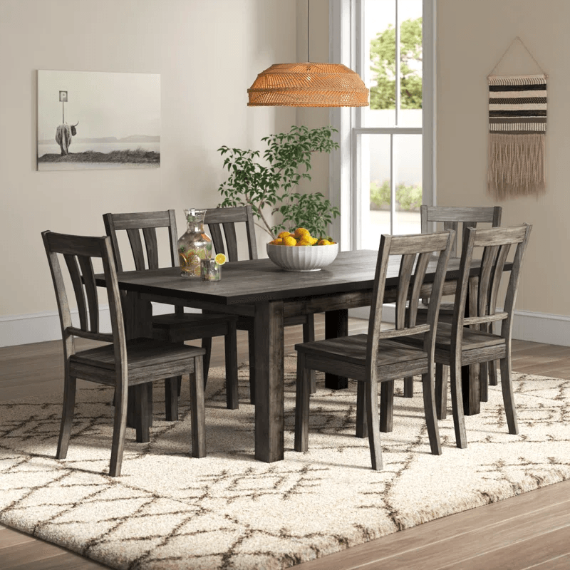 6 Seater Dining Set with Distressed Gray Oak Finish & Solid Rubberwood