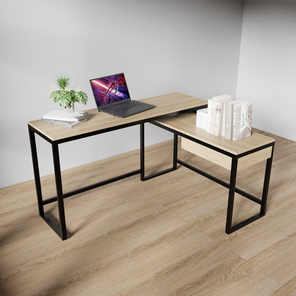 Enkele L Shaped Study Table with Storage Design in Wenge Color