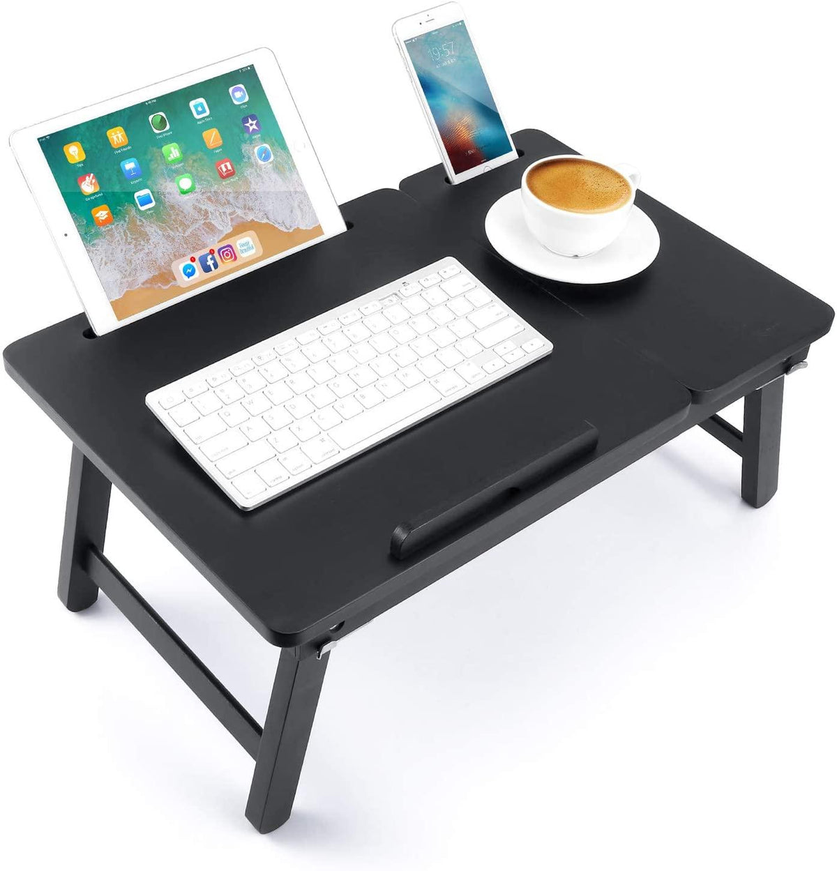 Foldable Laptop Desk Tray, Wooden Breakfast Serving Tray/Study Table w