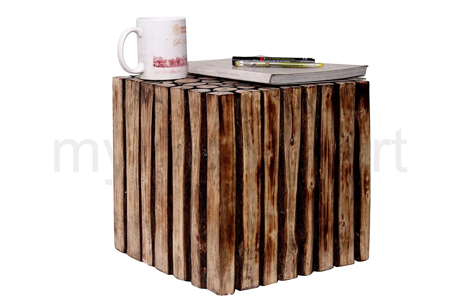 Square Wooden Stool Natural Wood Logs Best Used as Bedside Tea Coffee