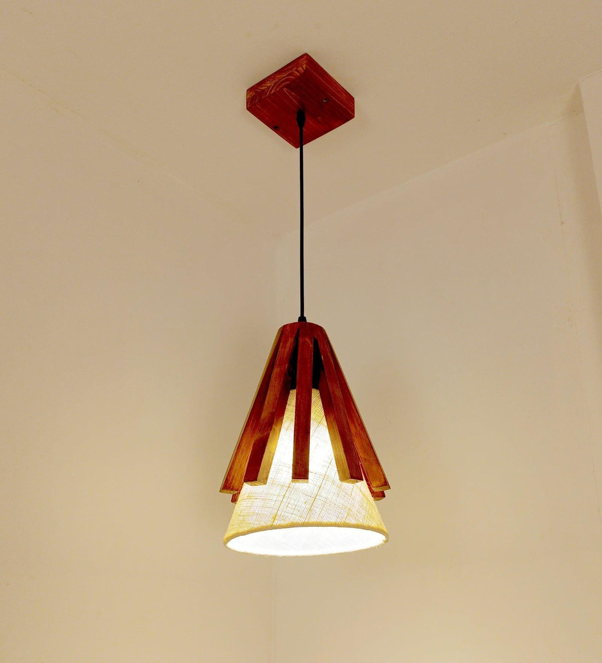 Flue Brown Wooden Single Hanging Lamp (BULB NOT INCLUDED)