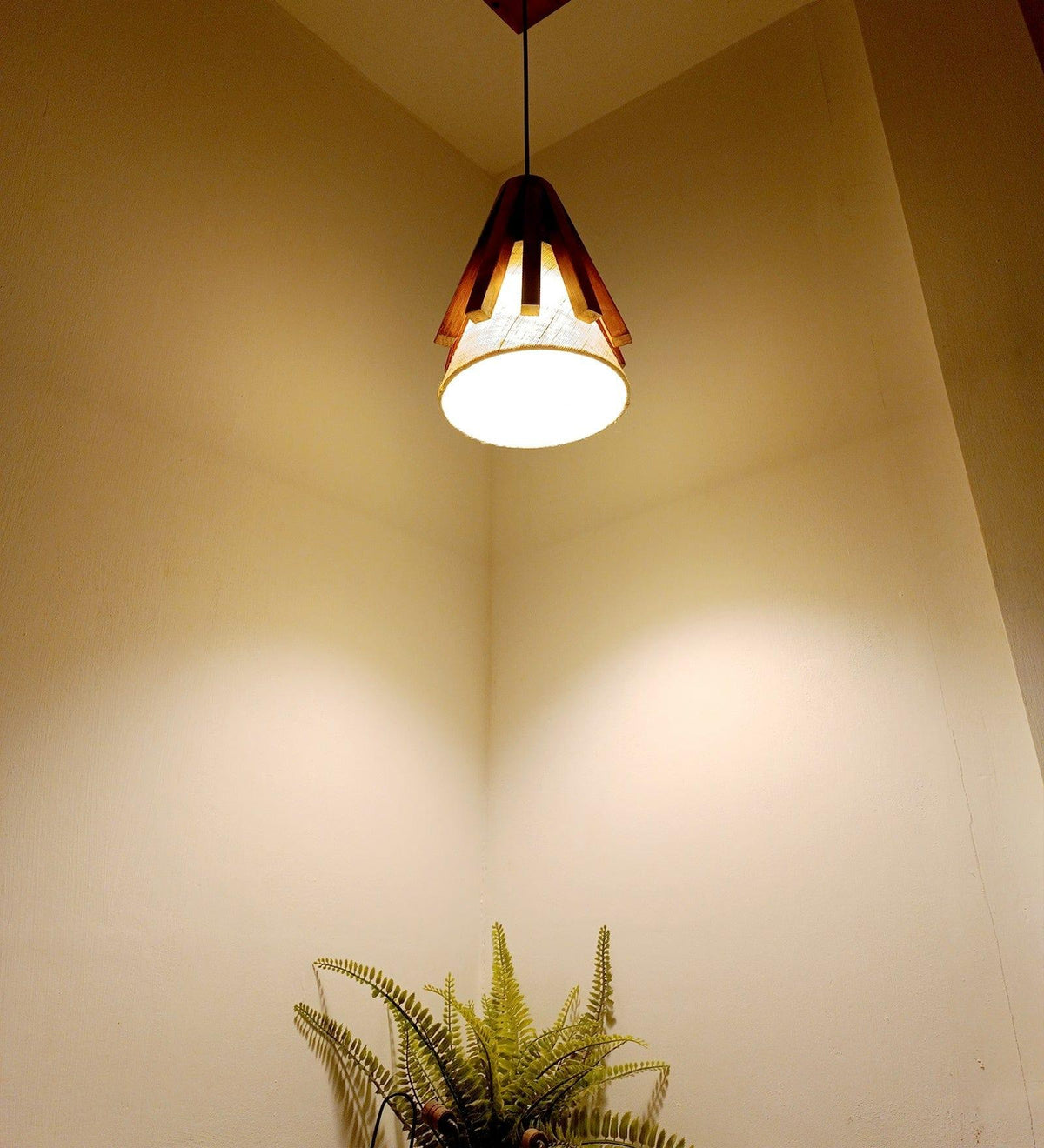 Flue Brown Wooden Single Hanging Lamp (BULB NOT INCLUDED)