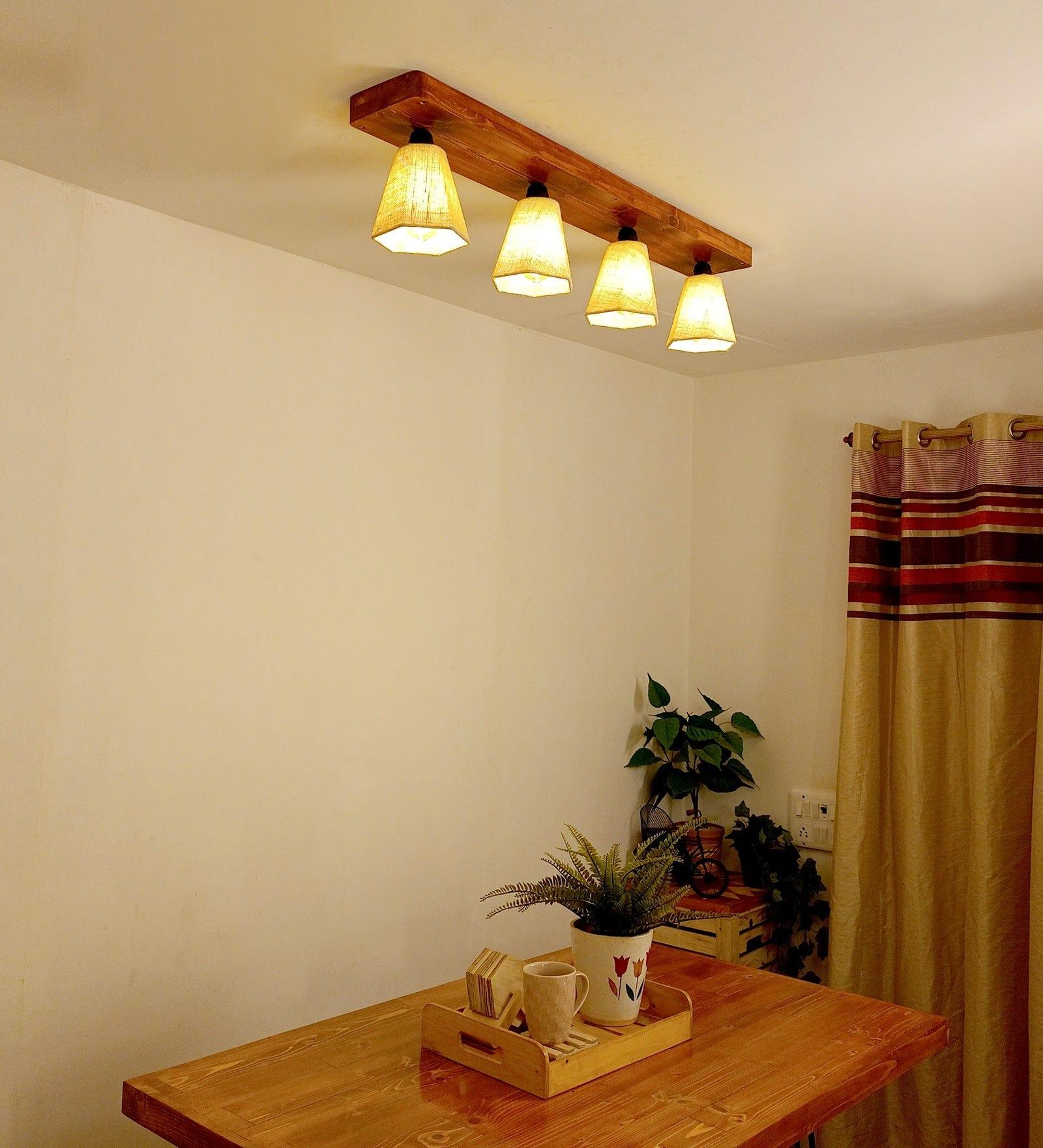 Hexagon Brown Wooden 4 Series Ceiling Lamp (BULB NOT INCLUDED)