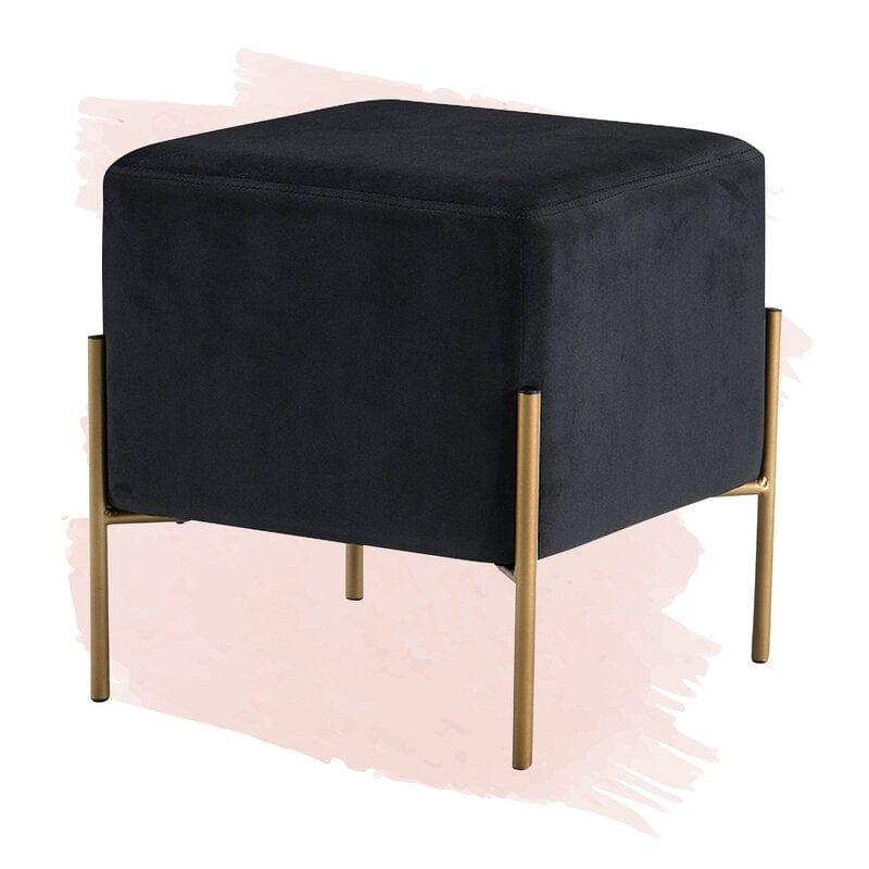 Wide Velvet Square Standard Ottoman