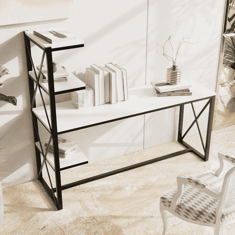 Valor Study Table with Shelves in White Color